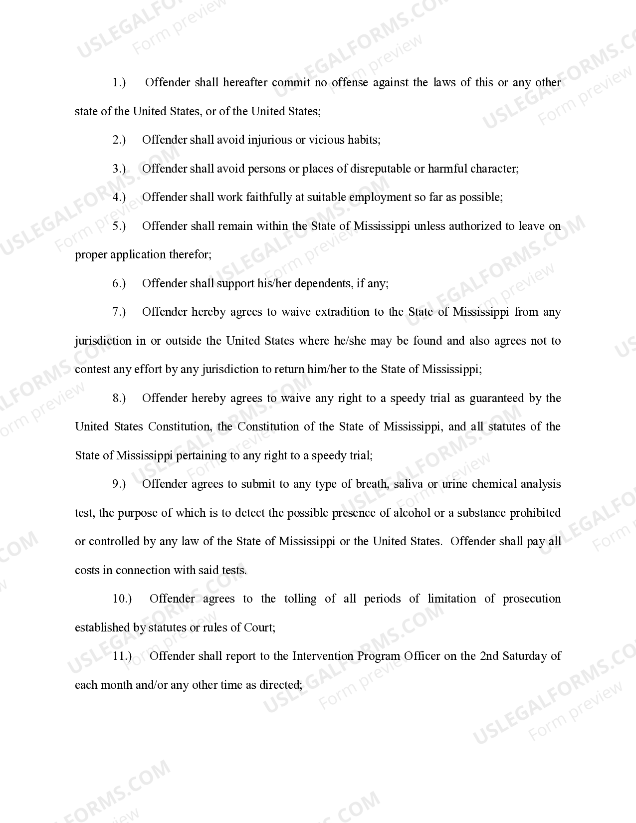 Mississippi Pretrial Intervention Agreement - Pretrial Intervention | US Legal Forms