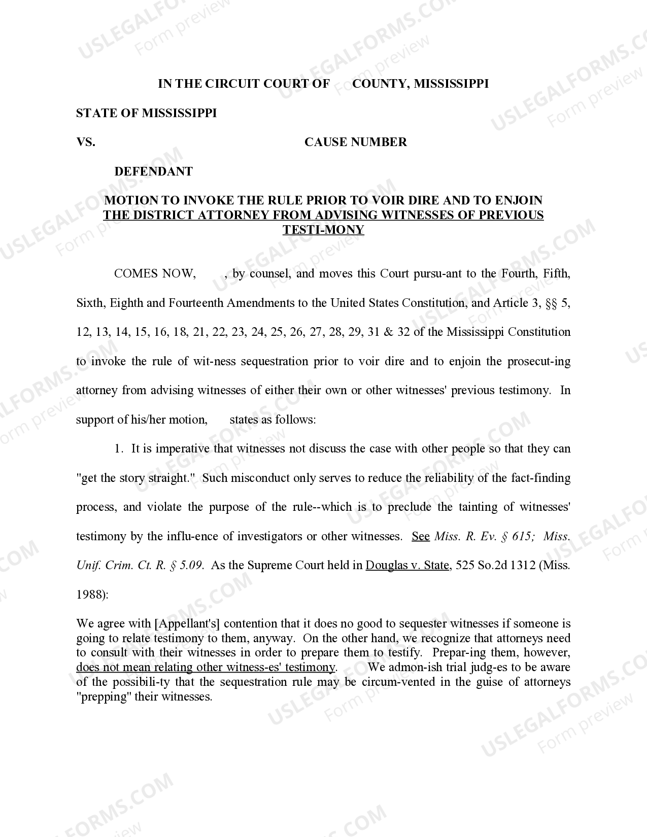 Mississippi Motion to Invoke the Rule Prior to Voir Dire and To Enjoin ...
