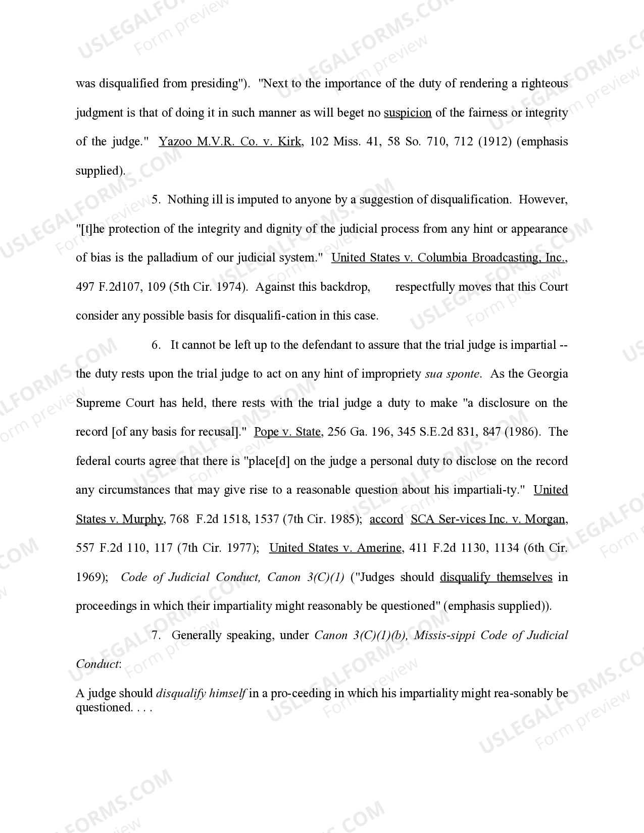 Mississippi Motion for Disclosure of Any Possible Basis of Judicial ...