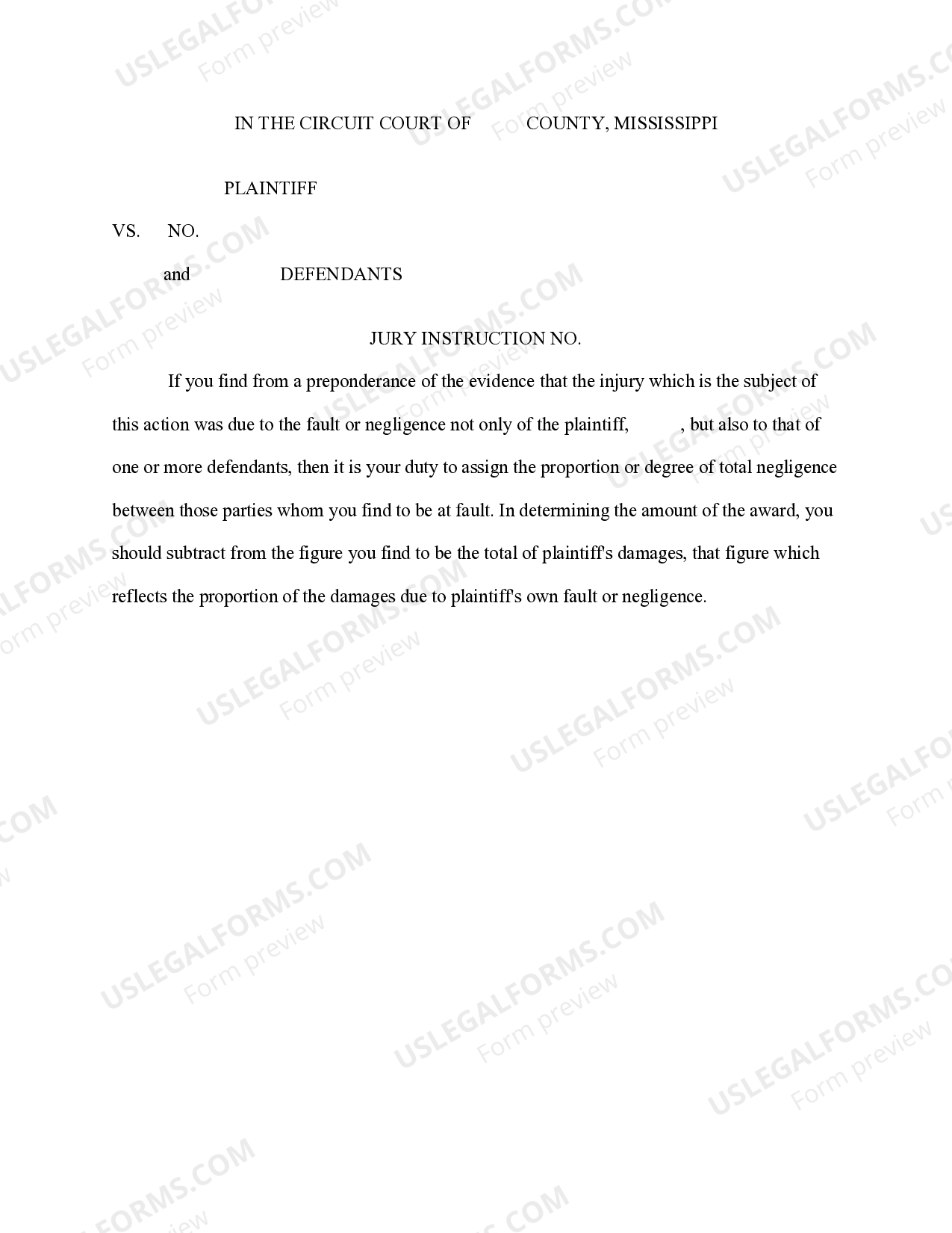 Mississippi Jury Instruction - Apportionment Instruction | US Legal Forms