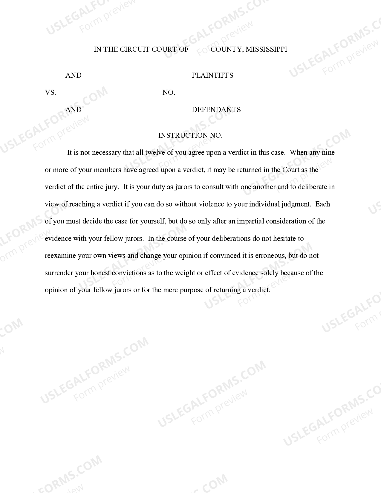 Mississippi Jury Instruction - Courts Instruction - 9 Member Verdict ...