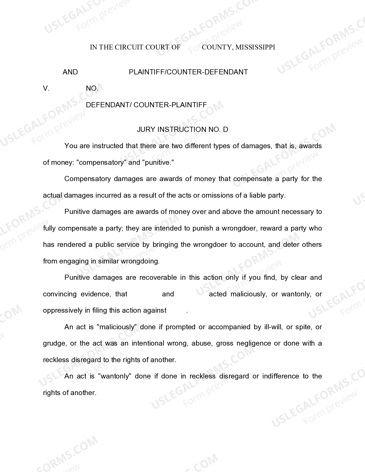 Mississippi Jury Instruction - Damages Instruction - Compensatory vs ...