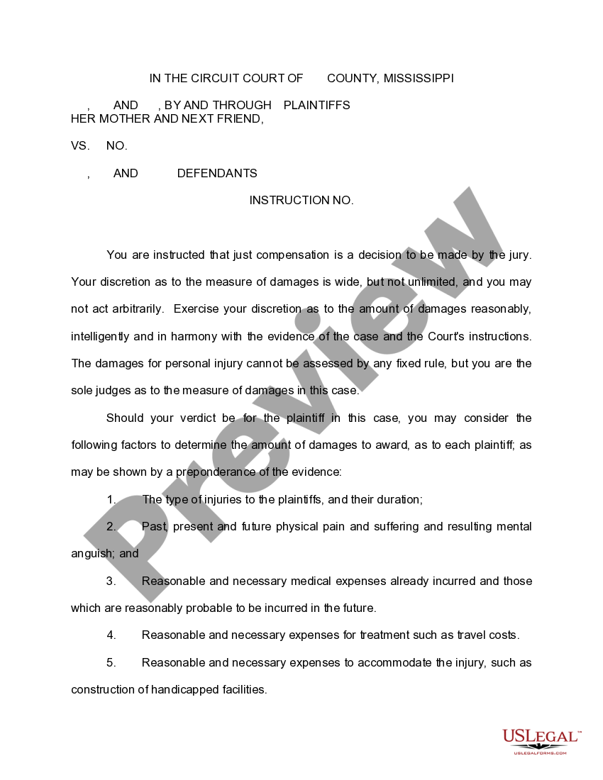 Mississippi Jury Instruction Damages Determining Factors US Legal mississippi-jury-instruction-damages-determining-factors-us-legal