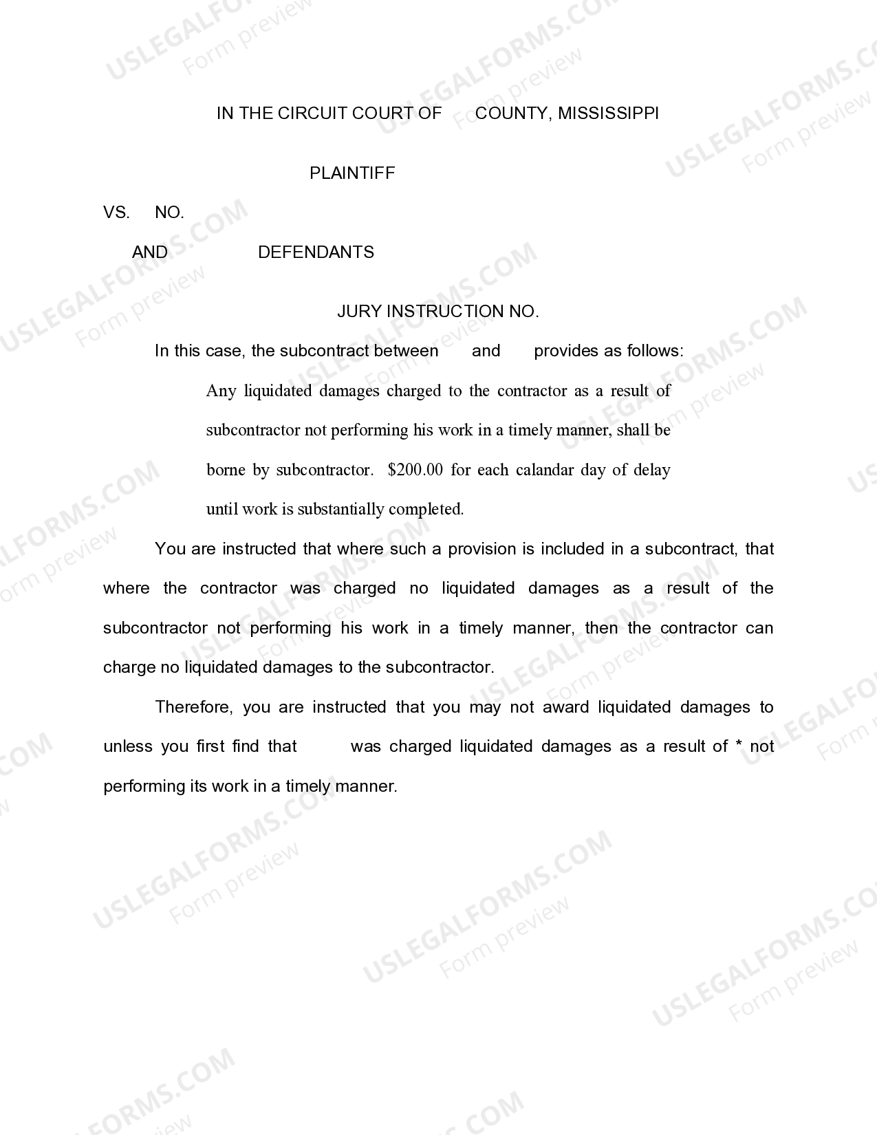 Mississippi Jury Instruction - Liquidated Damages - Breach of Contract ...