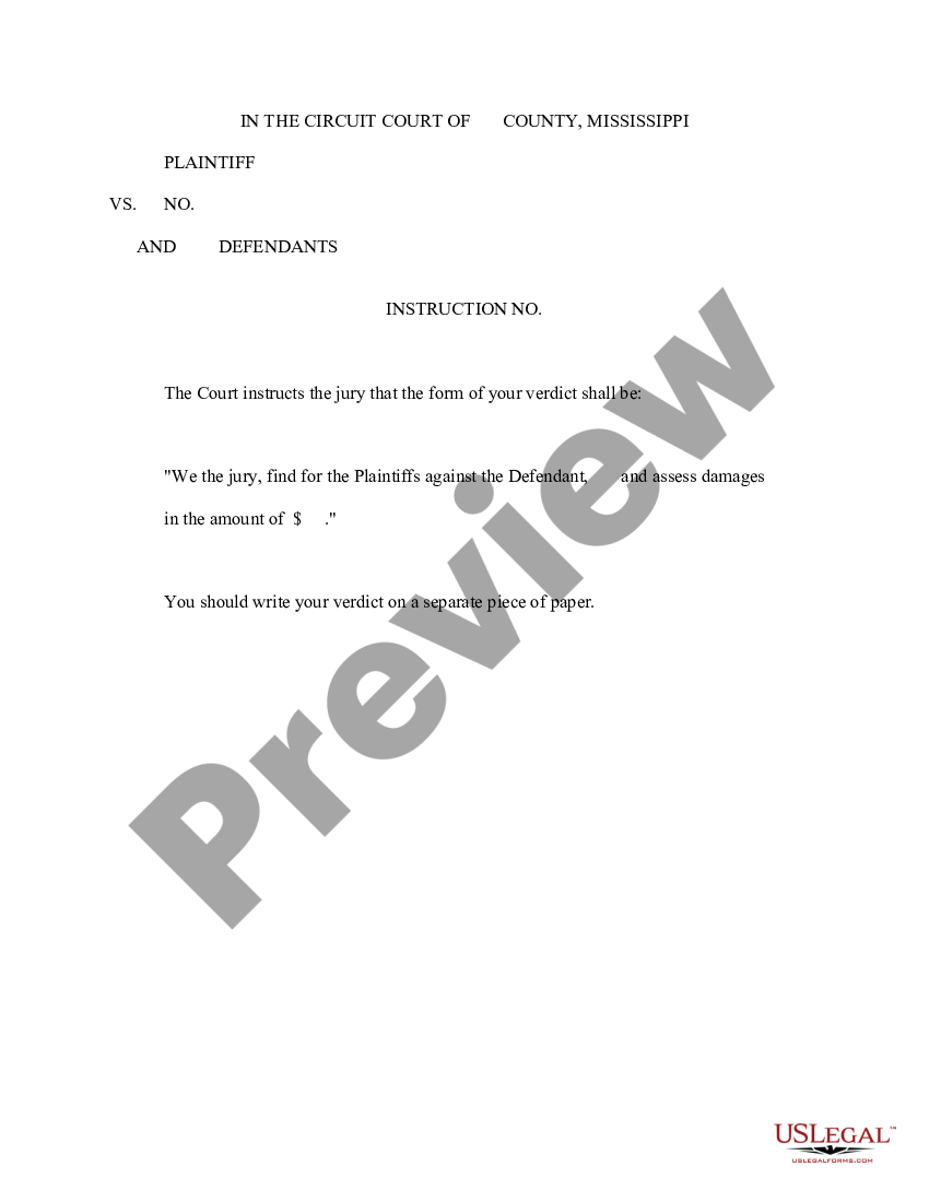 Mississippi Jury Instruction Form Of Verdict Court Verdict County