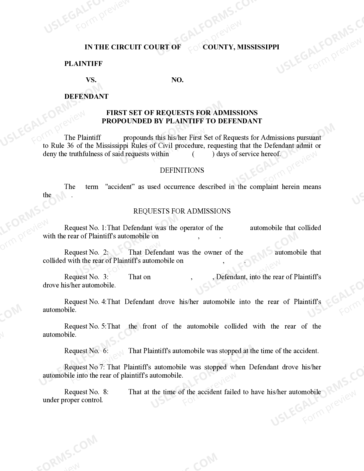 Mississippi First Set Of Requests For Admissions Propounded By ...