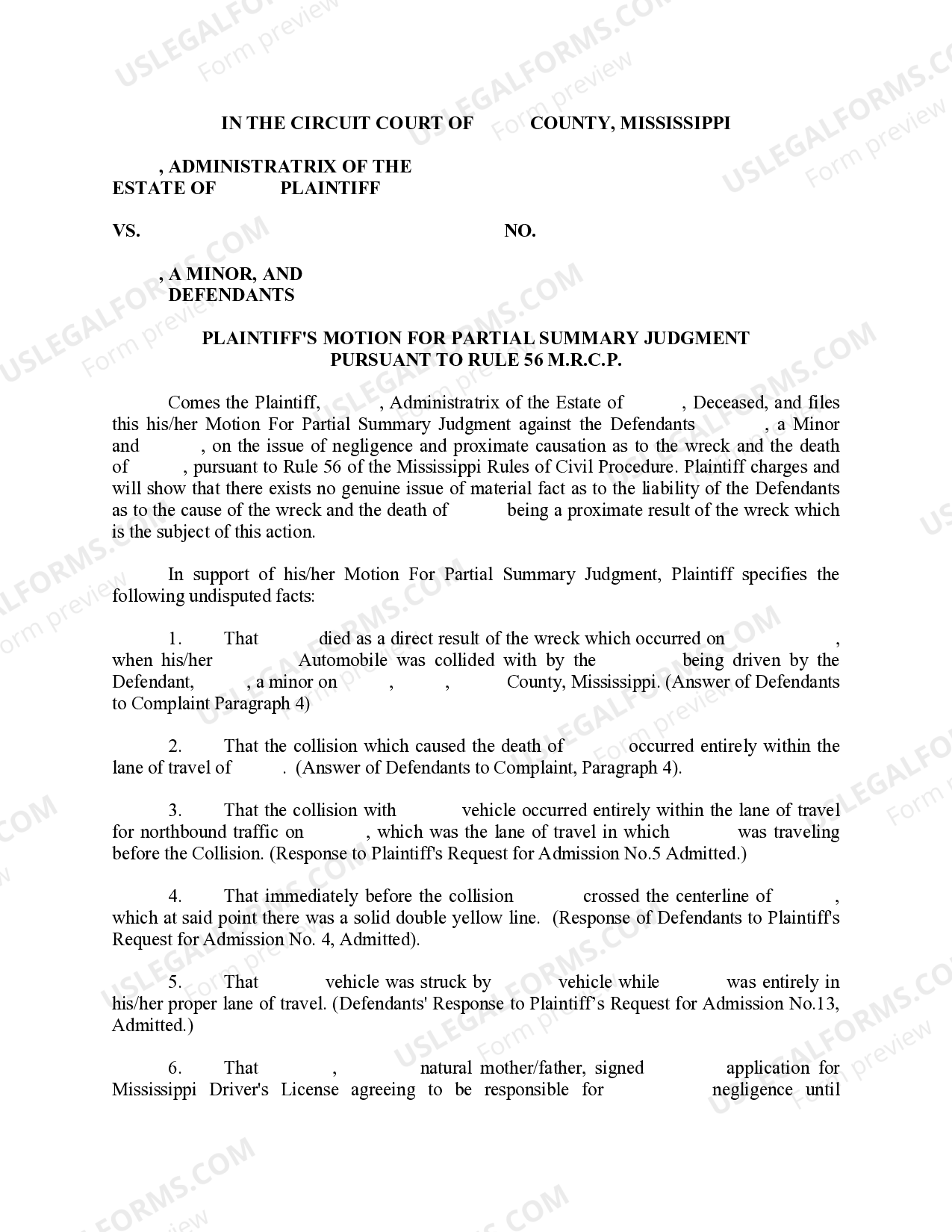 Mississippi Motion for Partial Summary Judgment | US Legal Forms