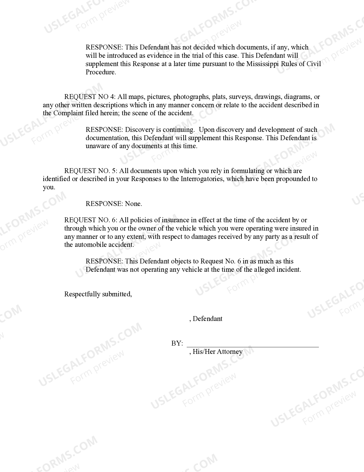 Mississippi Response to Request for Production | US Legal Forms