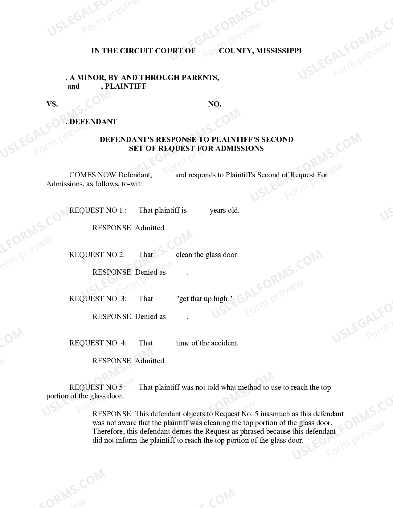 Mississippi Defendant Response to Request for Admissions - Request For ...