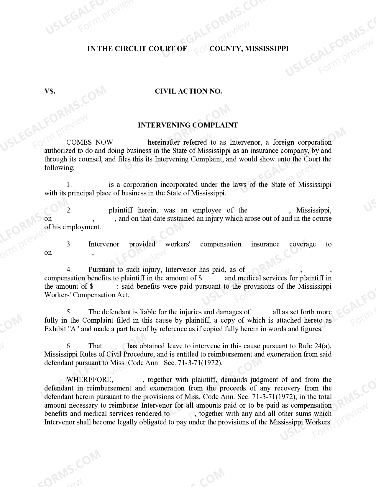 Mississippi Intervening Complaint | US Legal Forms