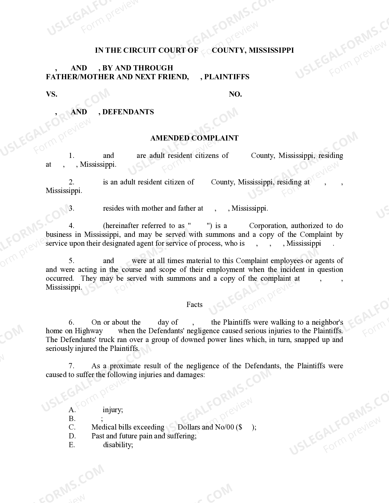 Mississippi Amended Complaint | US Legal Forms