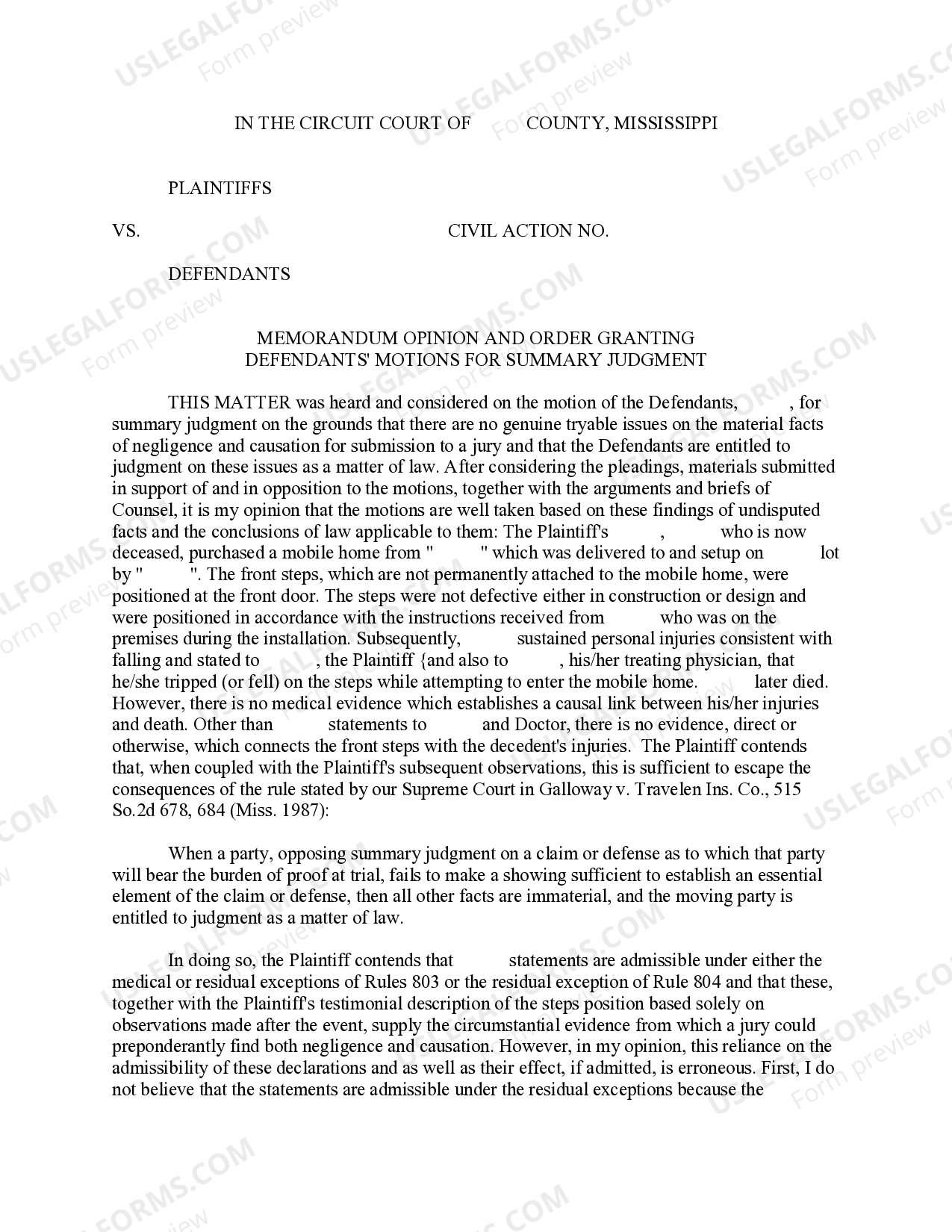 Mississippi Opinion and Order Granting Motion for Summary Judgment - Ms ...