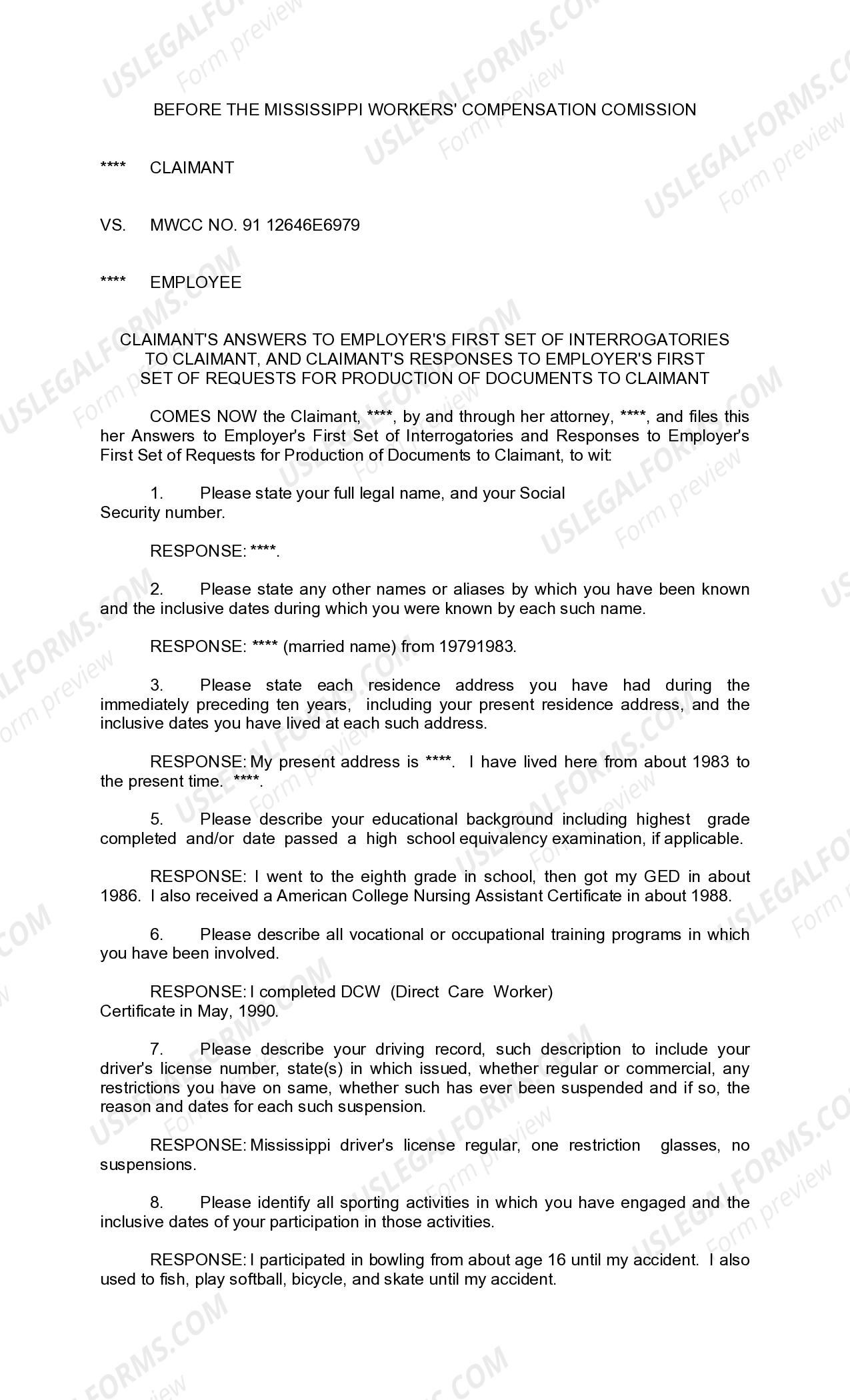 Mississippi Claimant's Answers to First Set of Interrogatories and ...