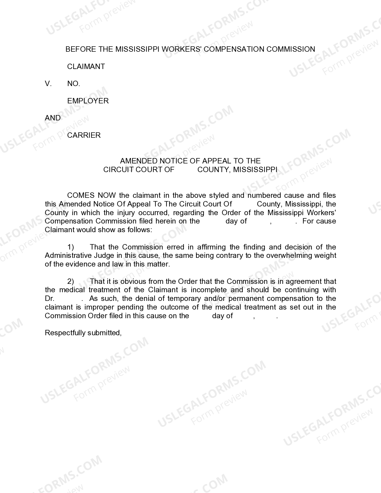 Mississippi Amended Notice of Appeal | US Legal Forms
