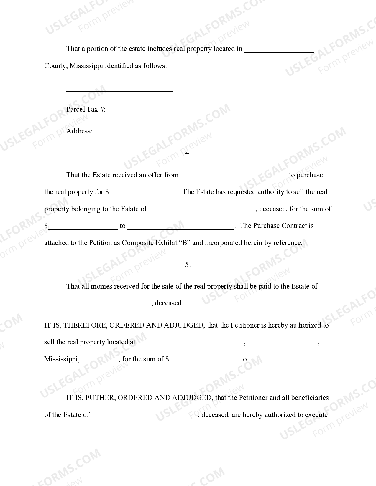 Mississippi Order Granting Petition for Authority to Sell Real Property | US Legal Forms