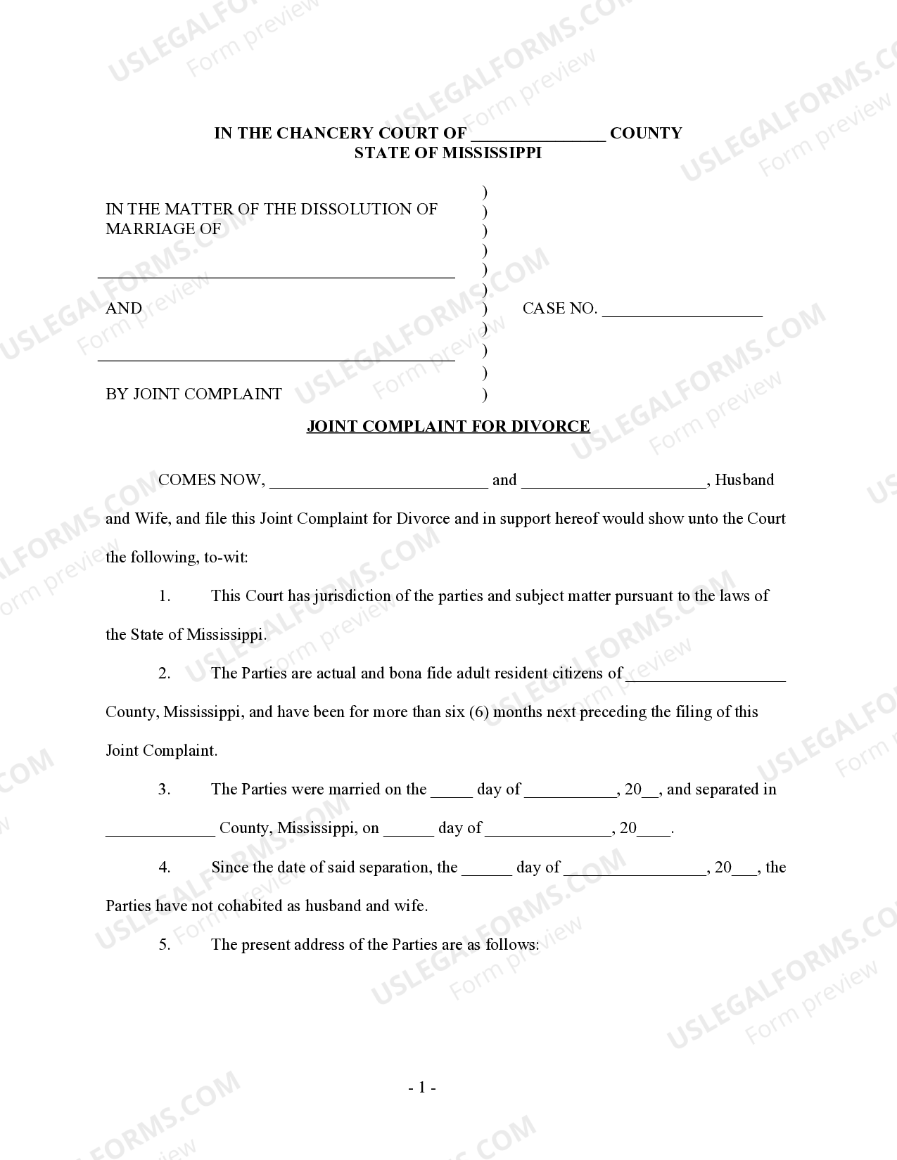 Mississippi Joint Complaint for Divorce - Adult Children | US Legal Forms