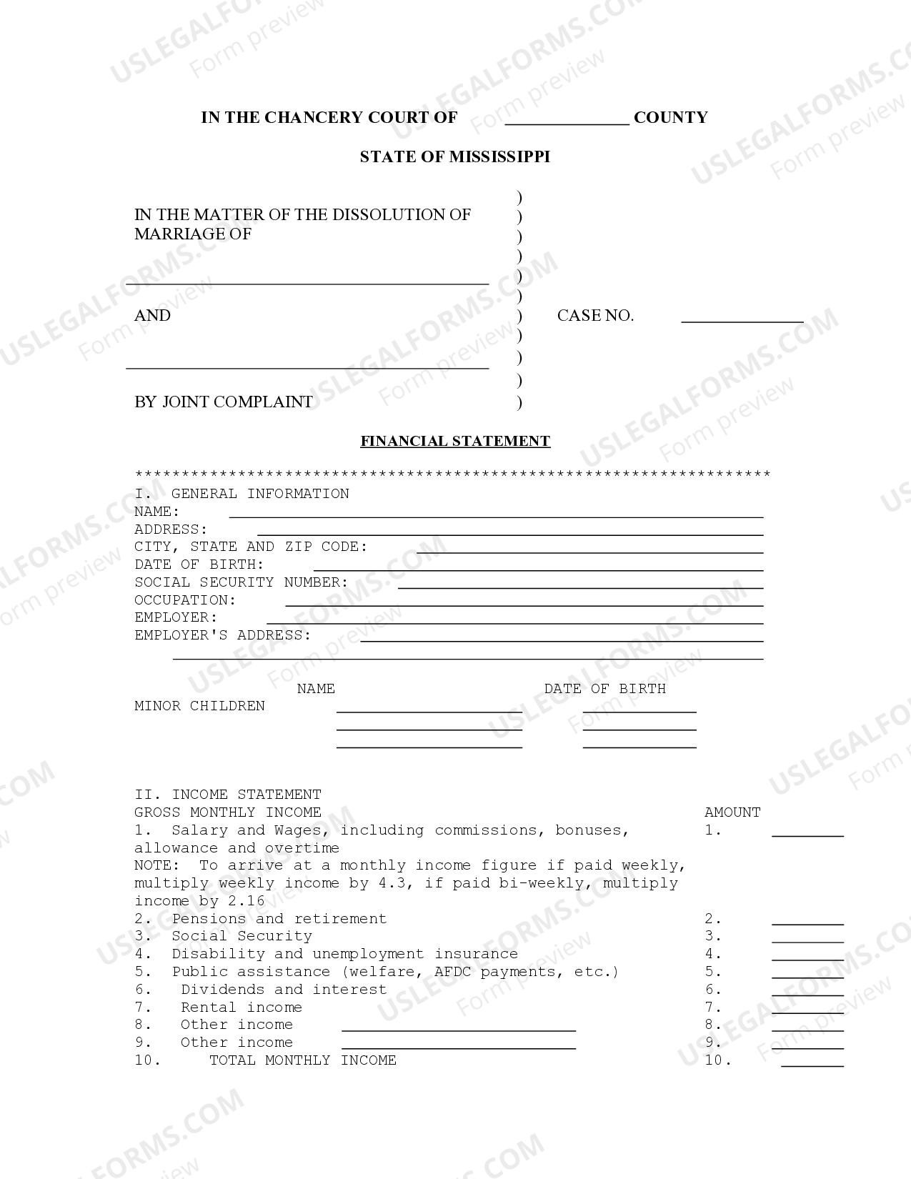Mississippi Financial Statement - 805 Form | US Legal Forms