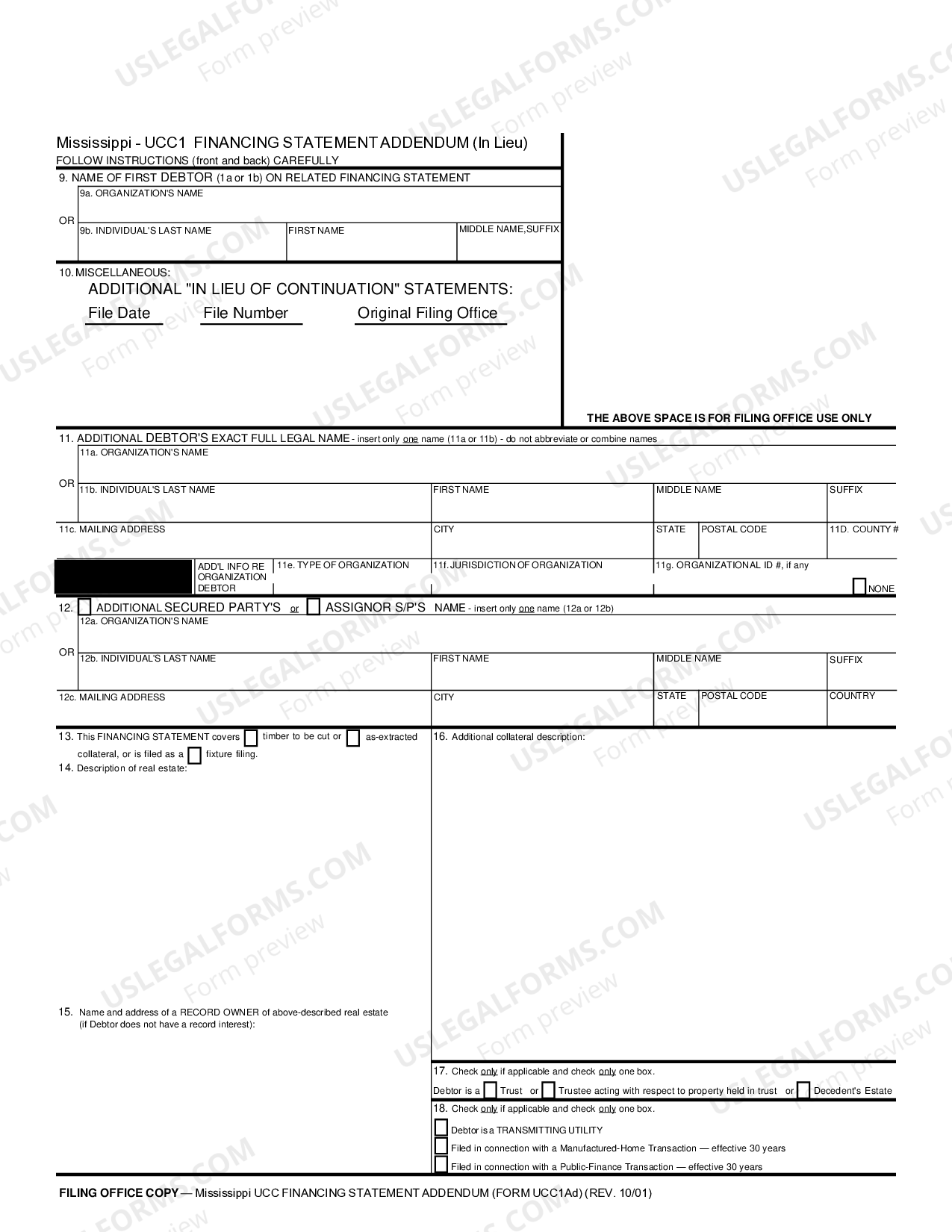 Mississippi UCC1 Financing Statement In Lieu of Continuation | US Legal ...