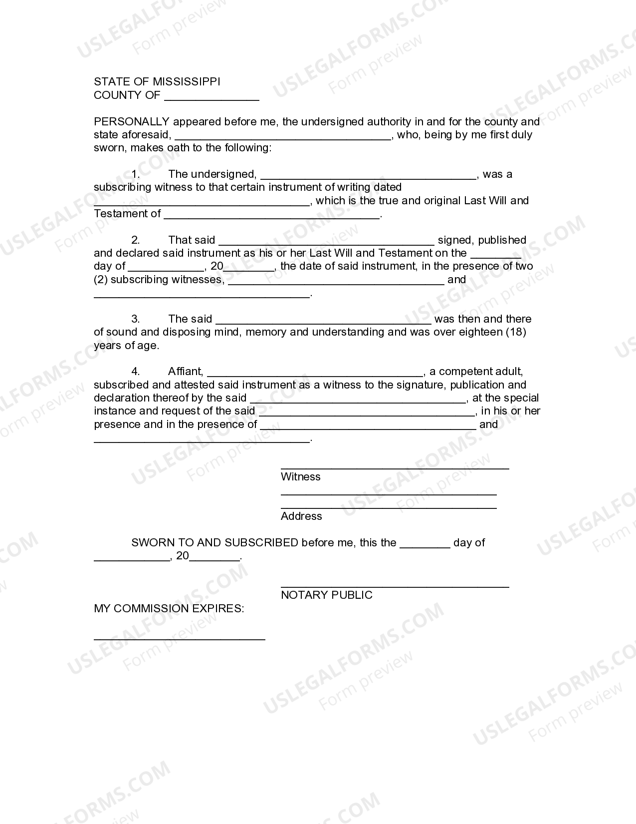 Mississippi Codicil to Will Form for Amending Your Will - Printable Codicil To Will | US Legal Forms