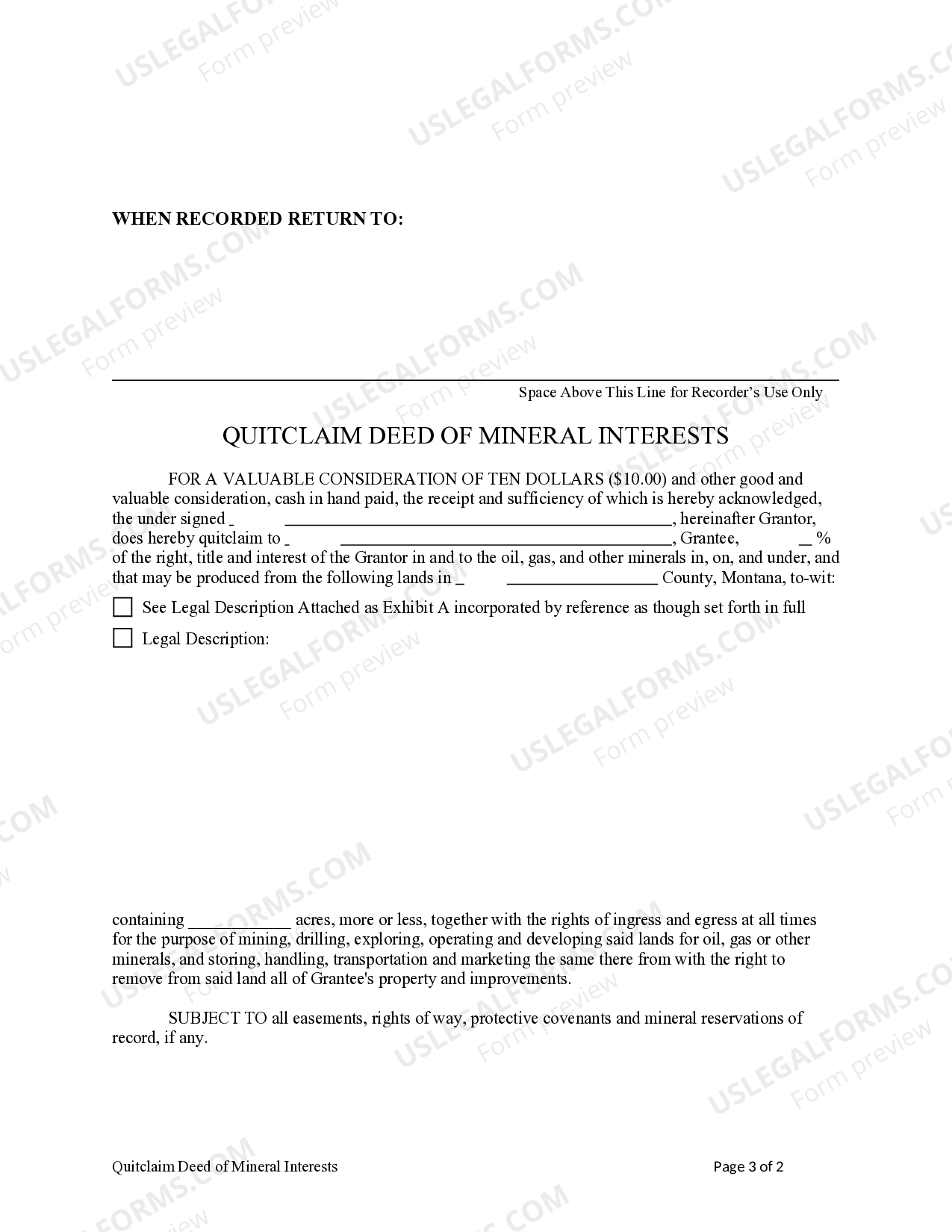 Montana Quitclaim Deed of Mineral Interests - Montana Mineral Rights ...