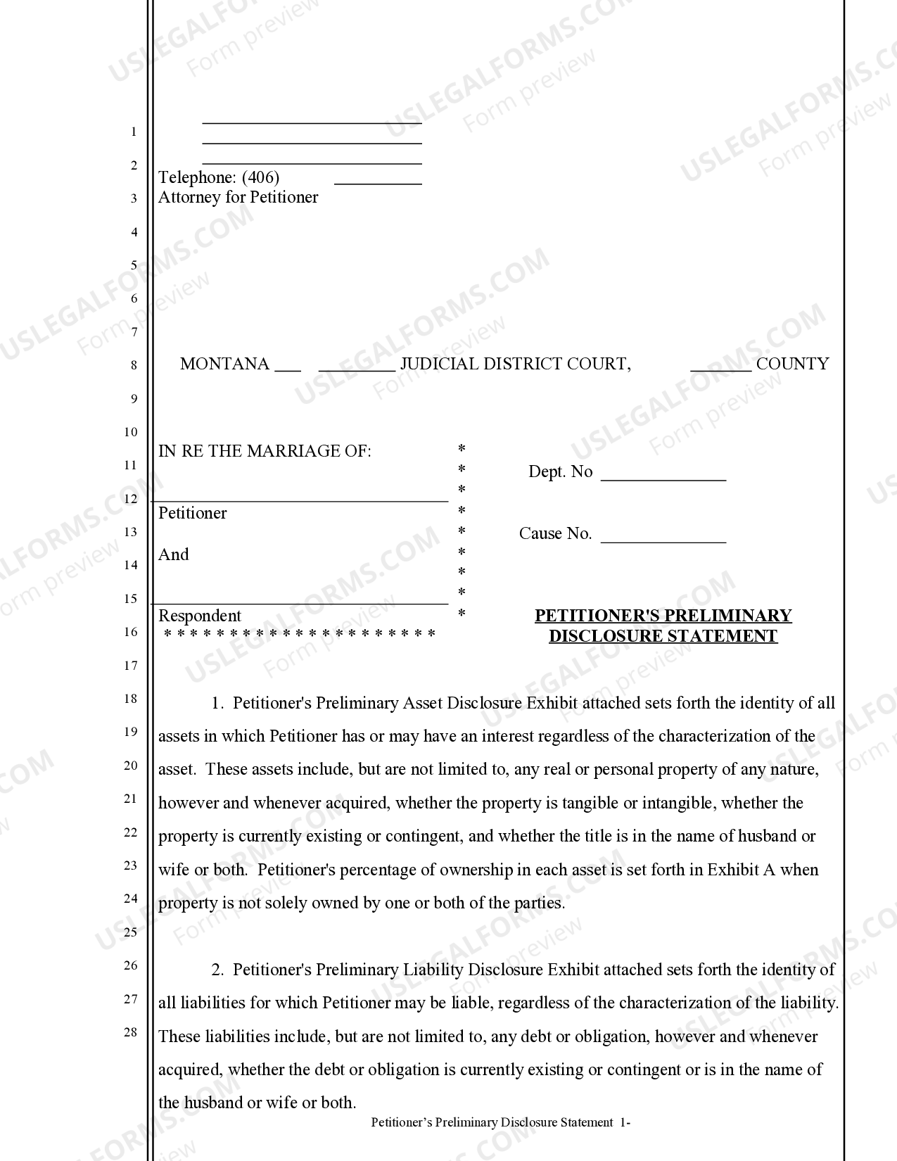 Montana Preliminary Declaration of Disclosure | US Legal Forms