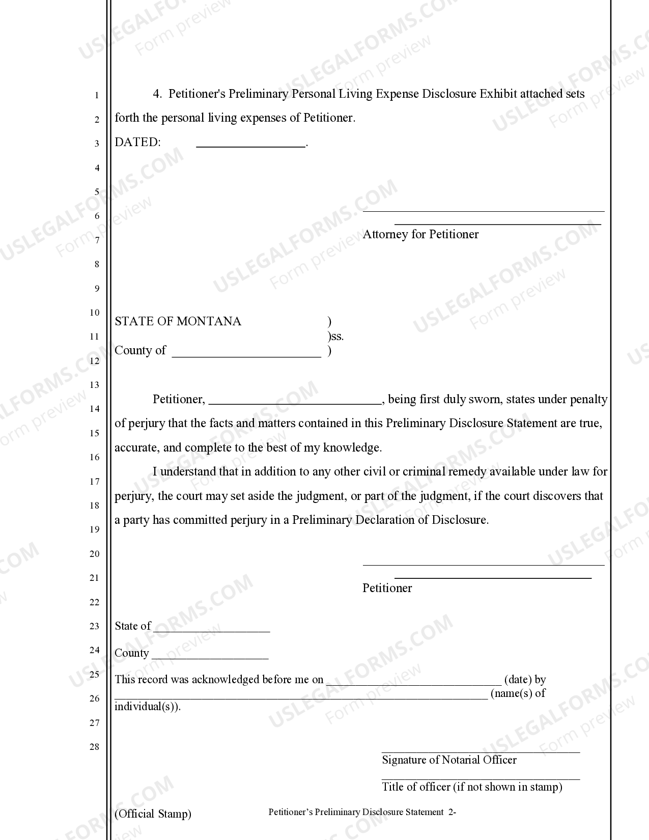 Montana Preliminary Declaration of Disclosure | US Legal Forms
