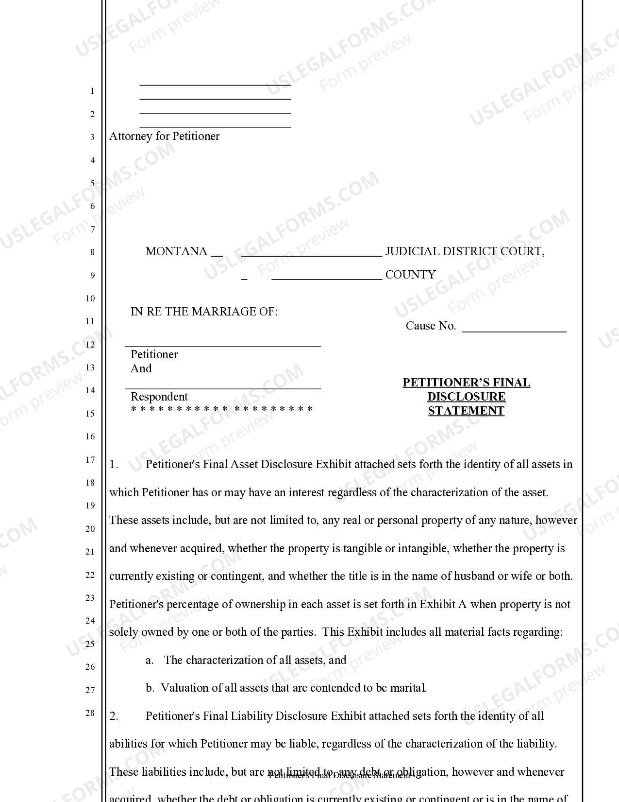 Montana Final Declaration of Disclosure | US Legal Forms