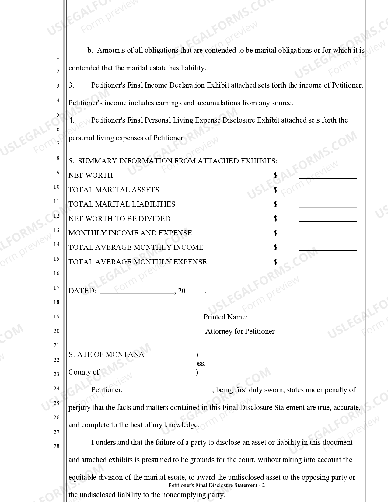 Montana Final Declaration of Disclosure | US Legal Forms