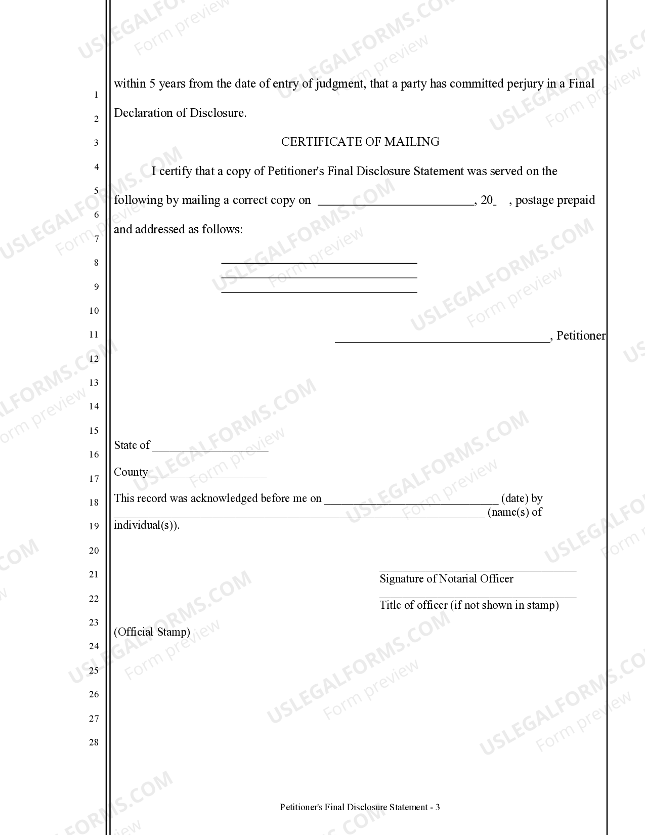 Montana Final Declaration of Disclosure | US Legal Forms