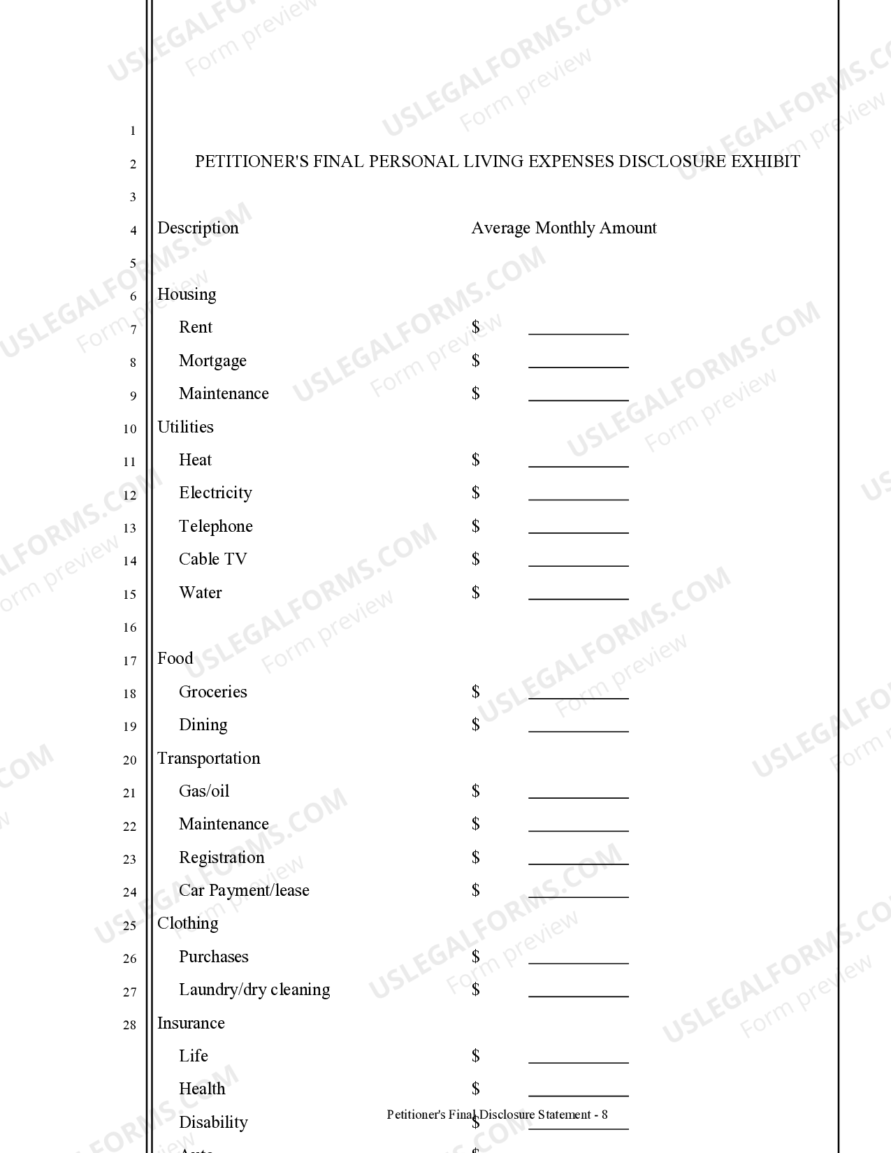Montana Final Declaration of Disclosure | US Legal Forms