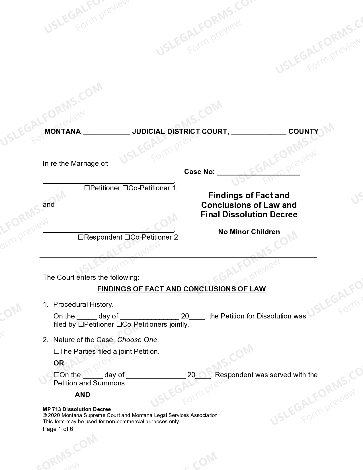 Montana Final Decree of Dissolution of Marriage with Adult Children | US Legal Forms