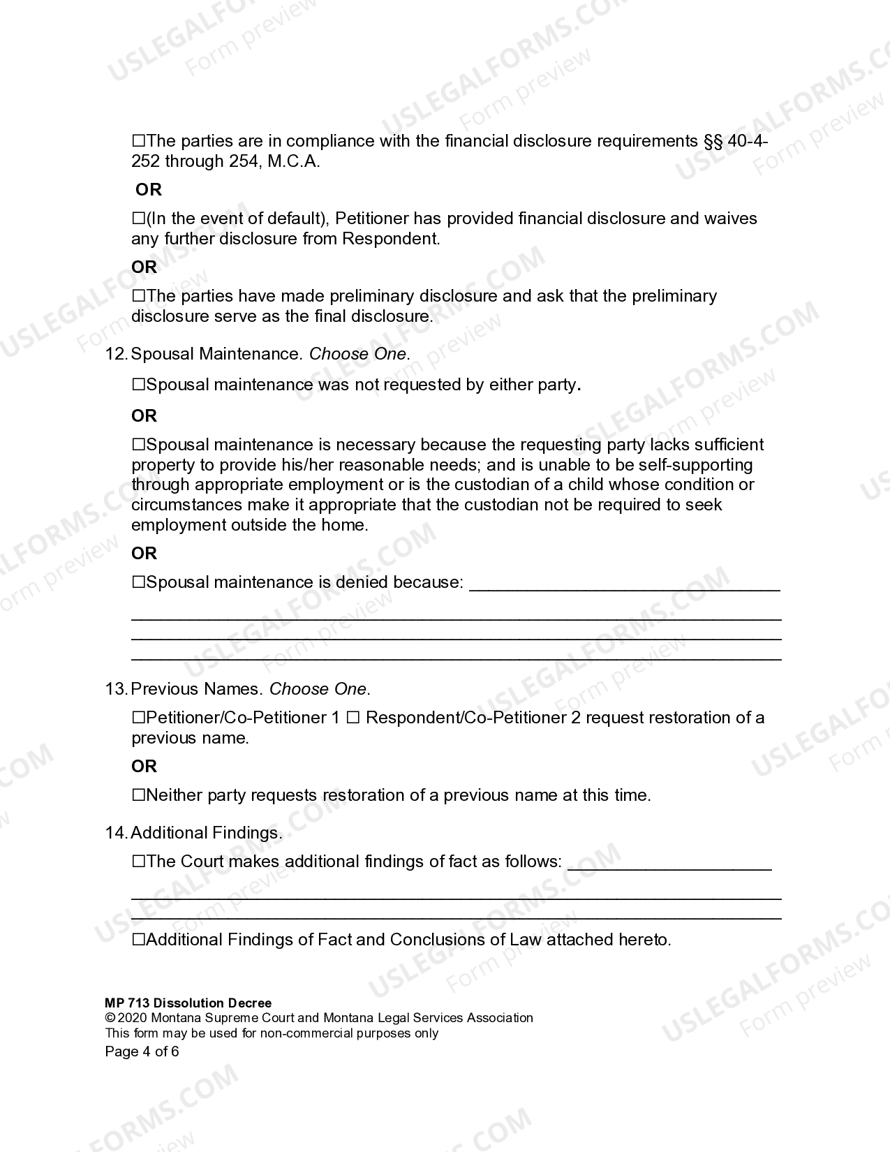 Montana Final Decree of Dissolution of Marriage with Adult Children ...