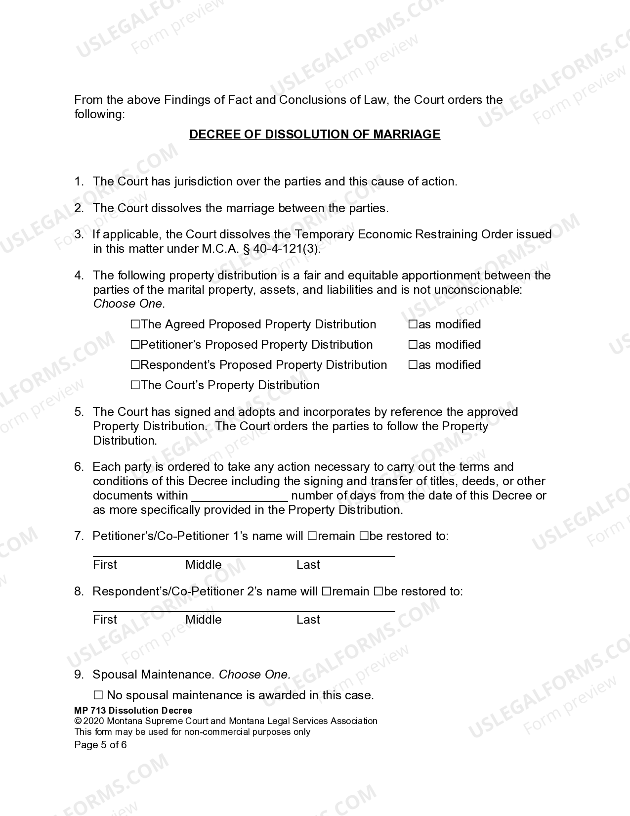 Montana Final Decree of Dissolution of Marriage with Adult Children | US Legal Forms