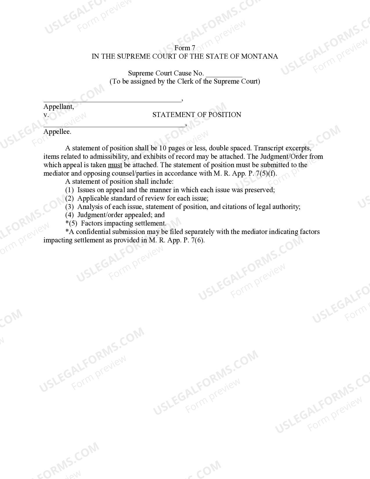 Montana Statement of Position | US Legal Forms