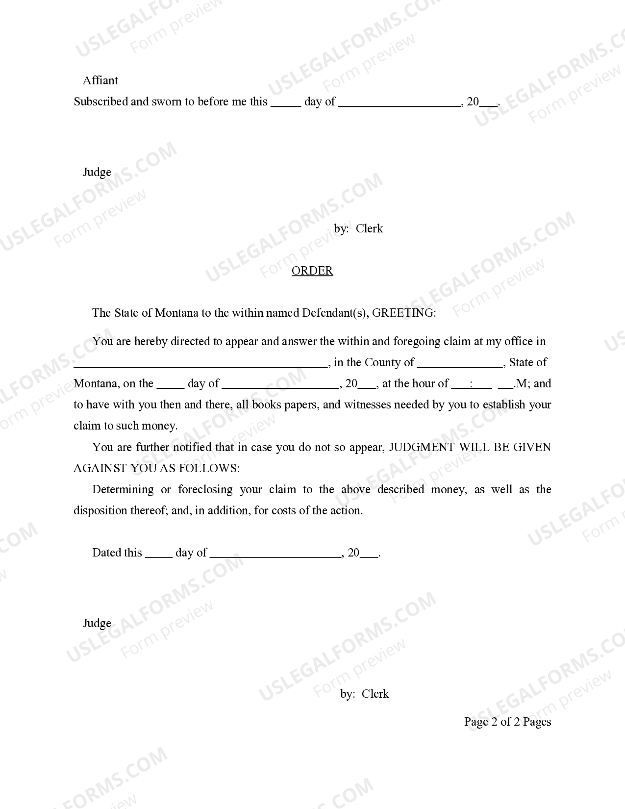 Montana Interpleader Affidavit and Order | US Legal Forms