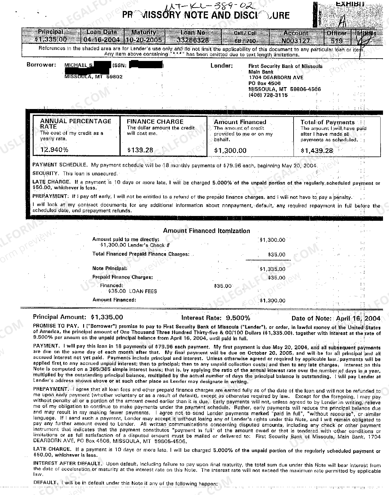 Montana Promissory Note and Disclosure | US Legal Forms