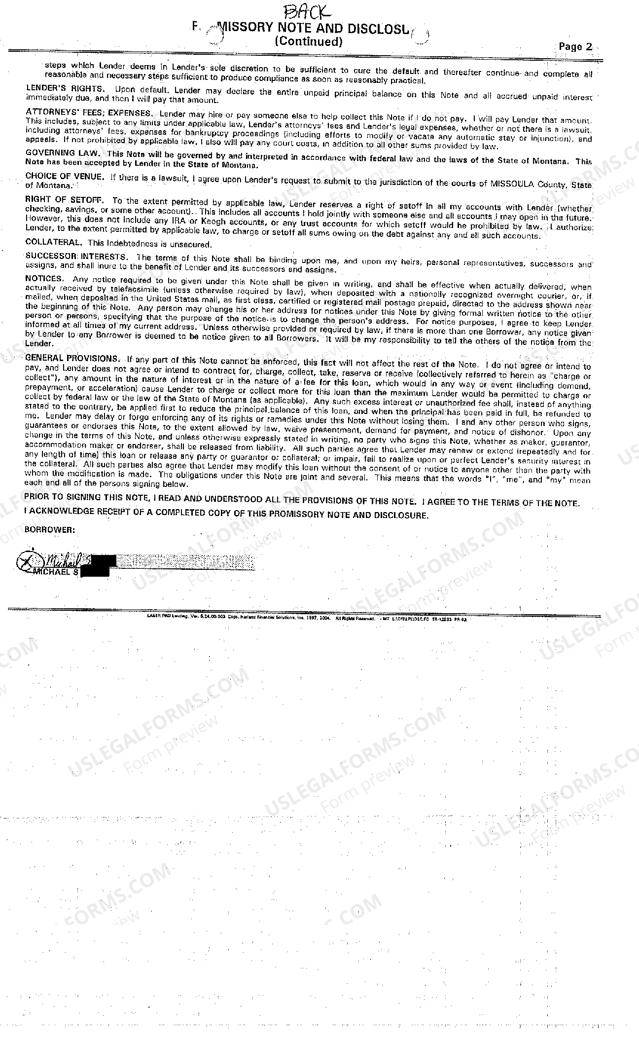 Montana Promissory Note and Disclosure | US Legal Forms