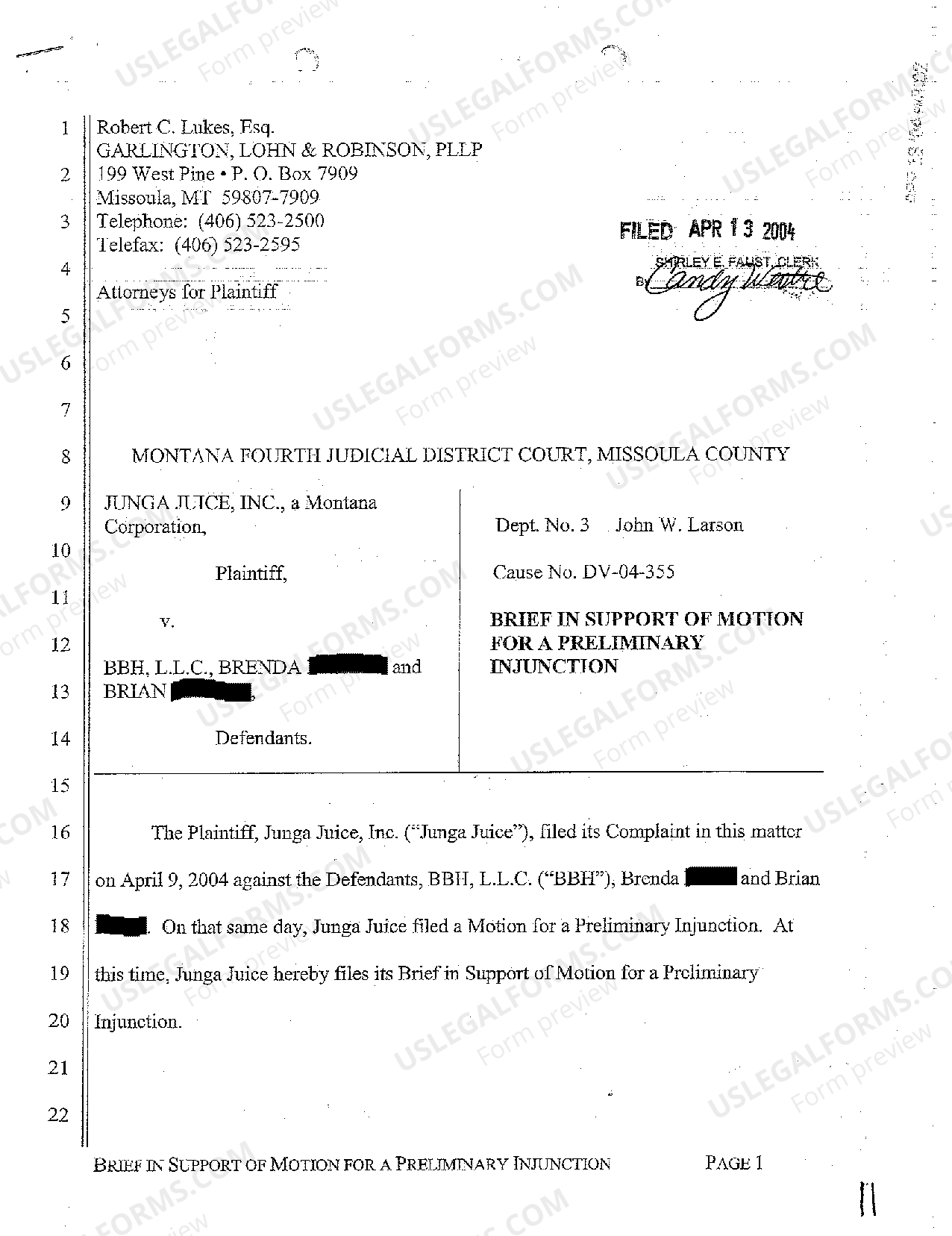 Montana Motion for a Preliminary Injunction | US Legal Forms