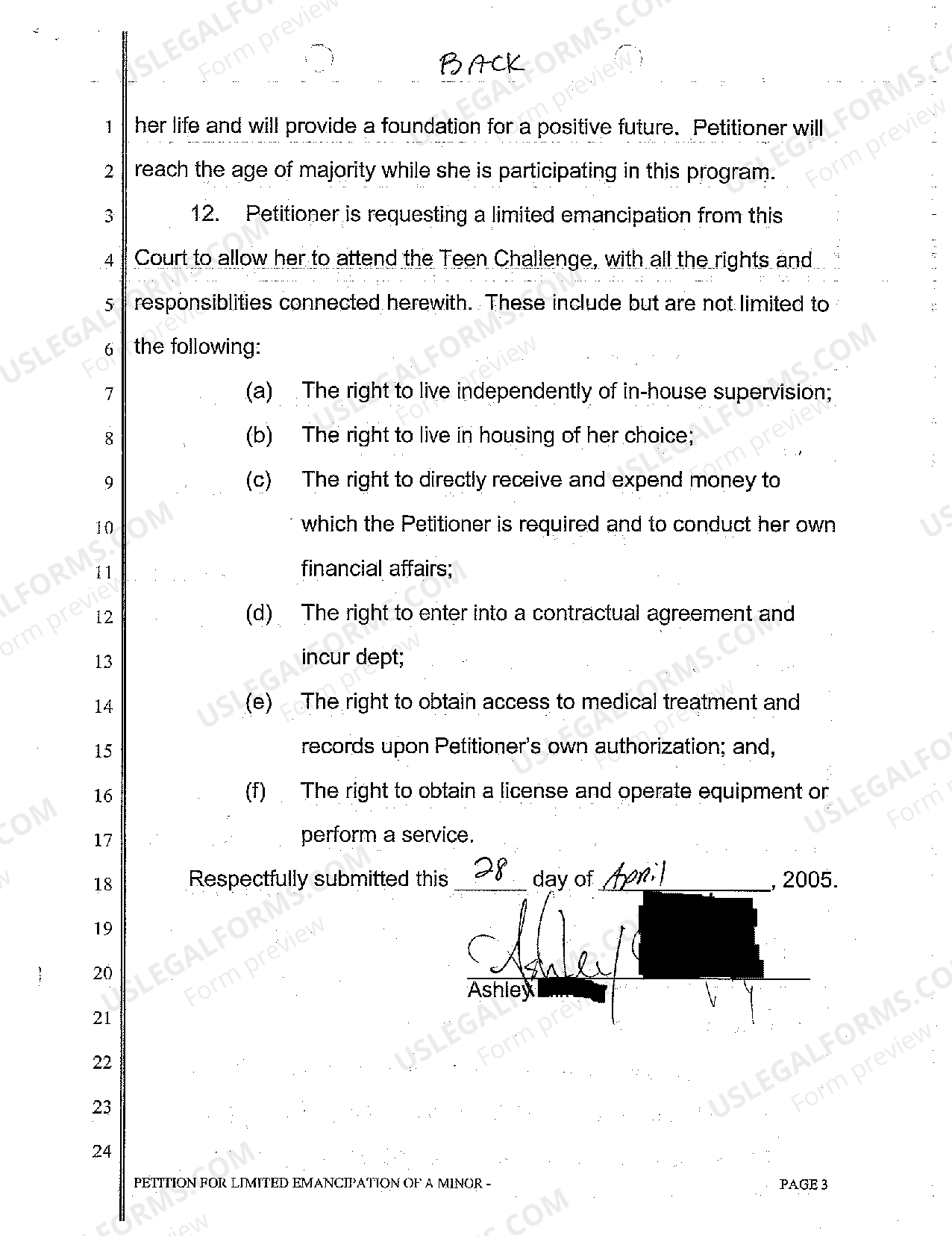 Montana Petition for Limited Emancipation of a Minor | US Legal Forms