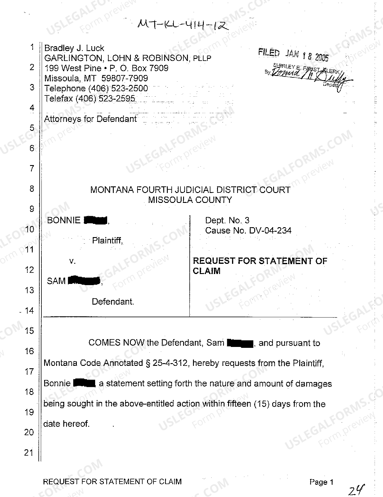 Indiana Notice of Counterclaim | US Legal Forms