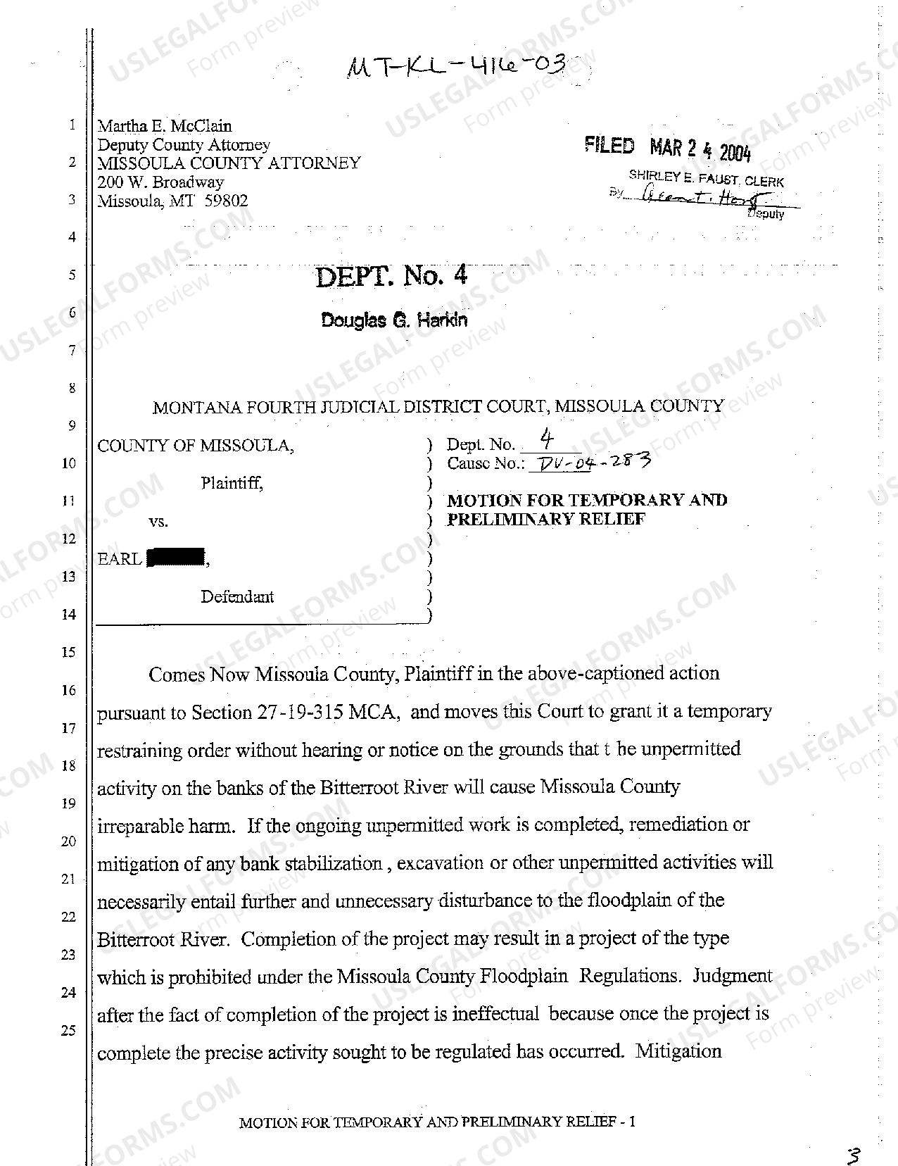 Montana Motion for Temporary and Preliminary Relief | US Legal Forms