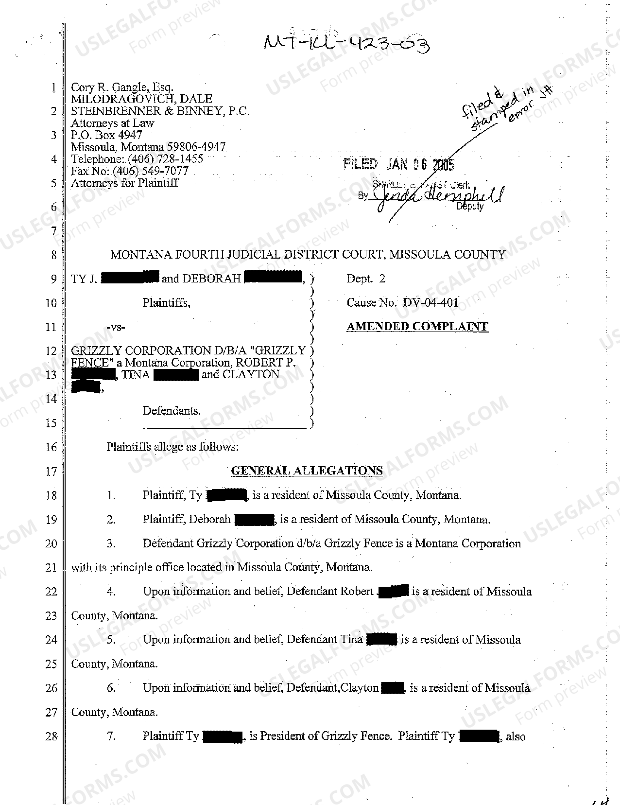 Montana Amended Complaint regarding Corporate Dissolution and Fraud | US Legal Forms