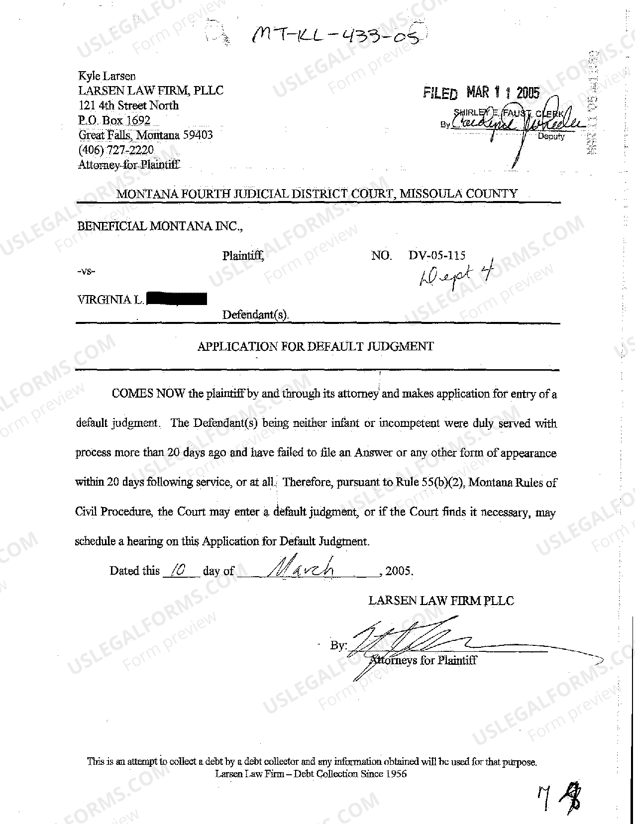 Montana Application for Default Judgment | US Legal Forms