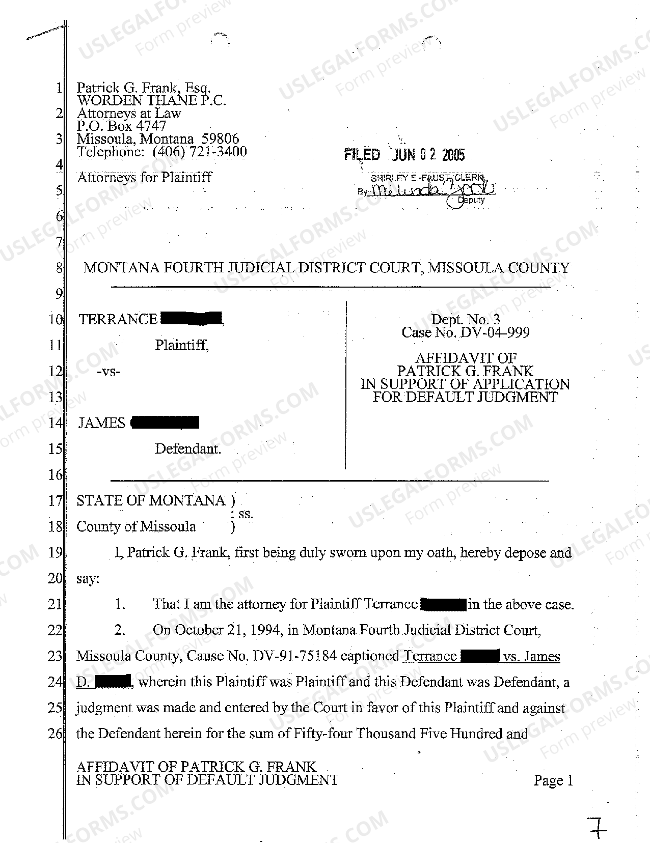 Montana Application for Default Judgment | US Legal Forms