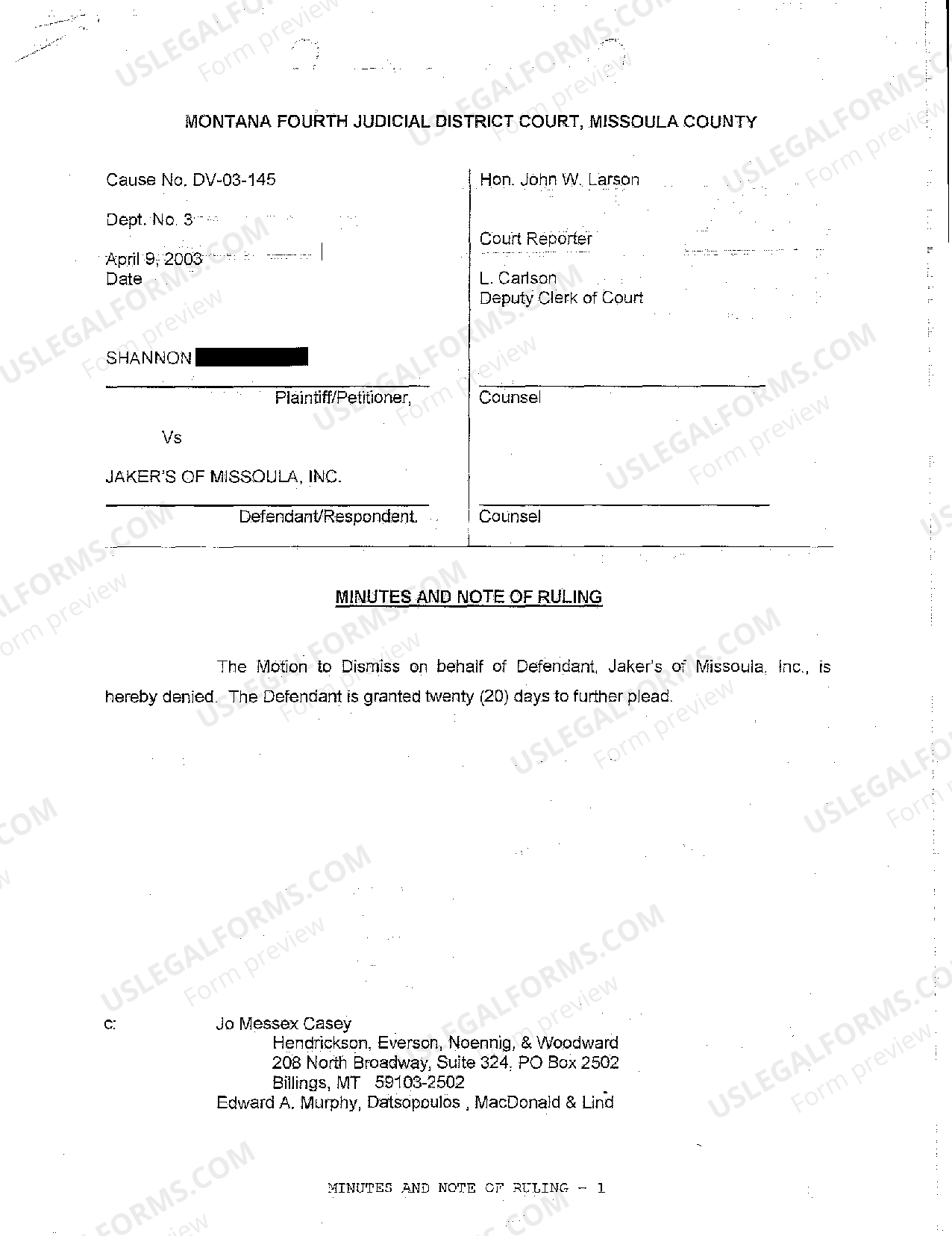 Montana Motion to Dismiss | US Legal Forms