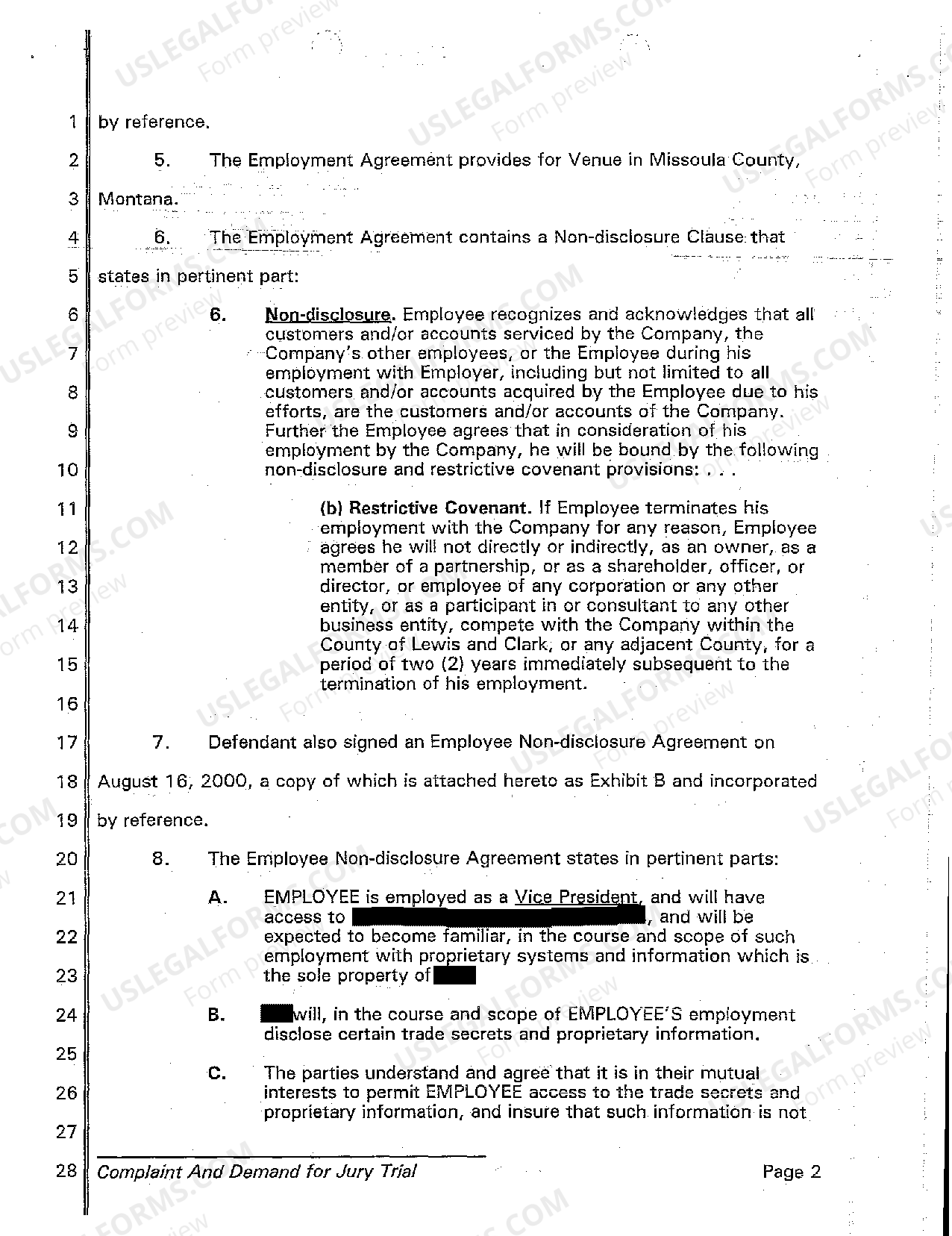 Montana Complaint and Demand for Jury Trial regarding Noncompetition ...
