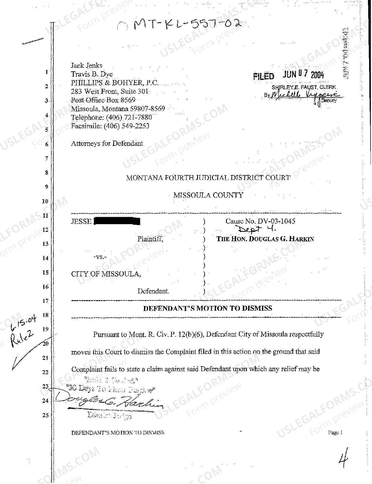 Montana Defendant's Motion to Dismiss | US Legal Forms