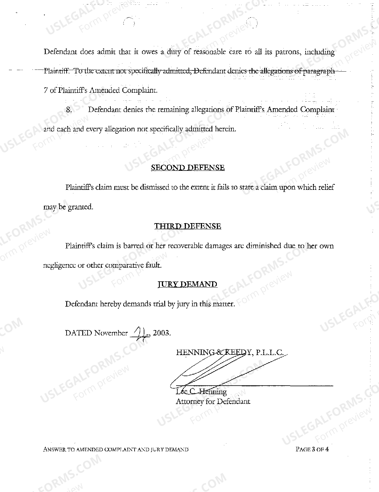 Montana Answer and Amended Complaint and Jury Demand | US Legal Forms