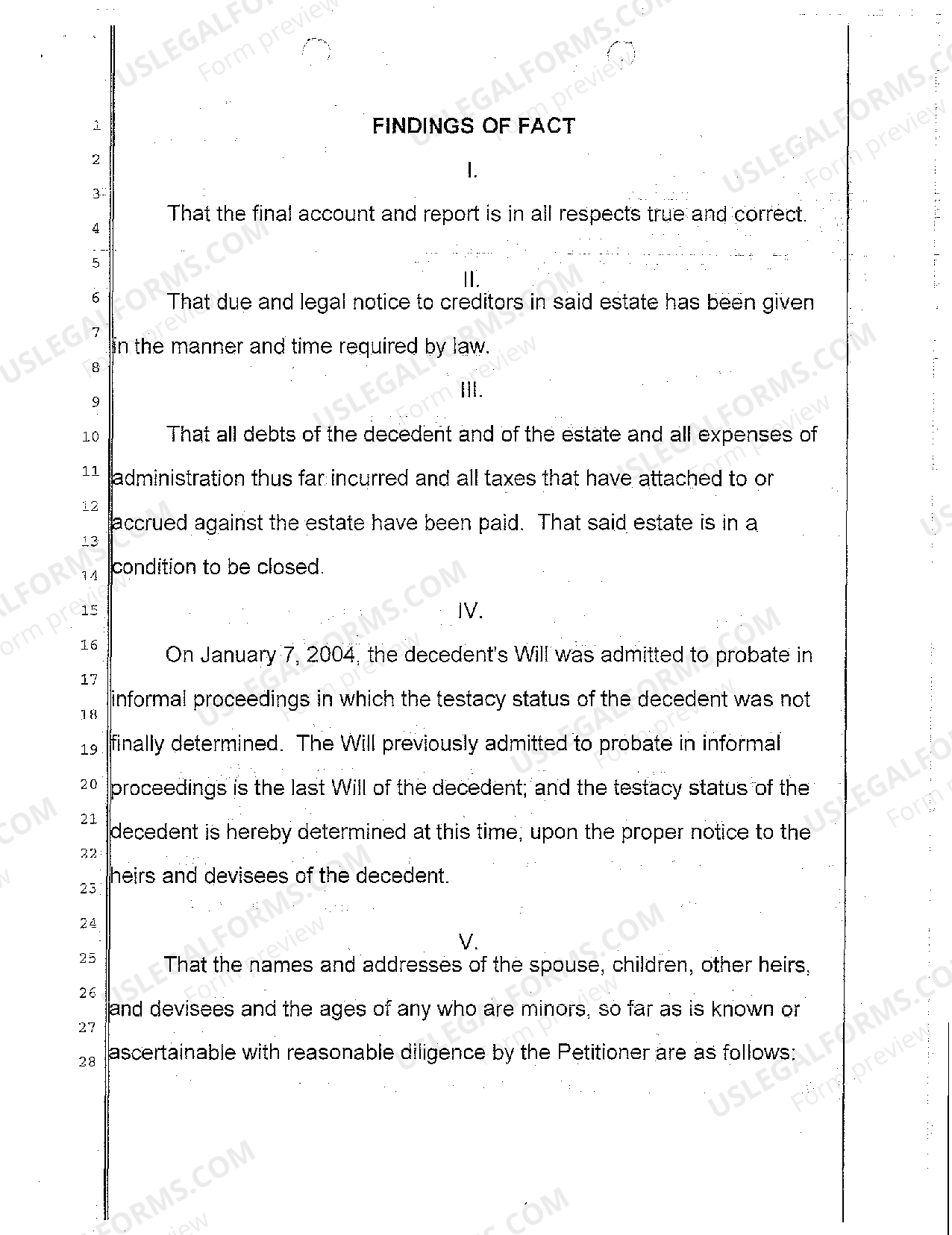 Montana Decree of Distribution, Order Determining Testacy, Determining ...