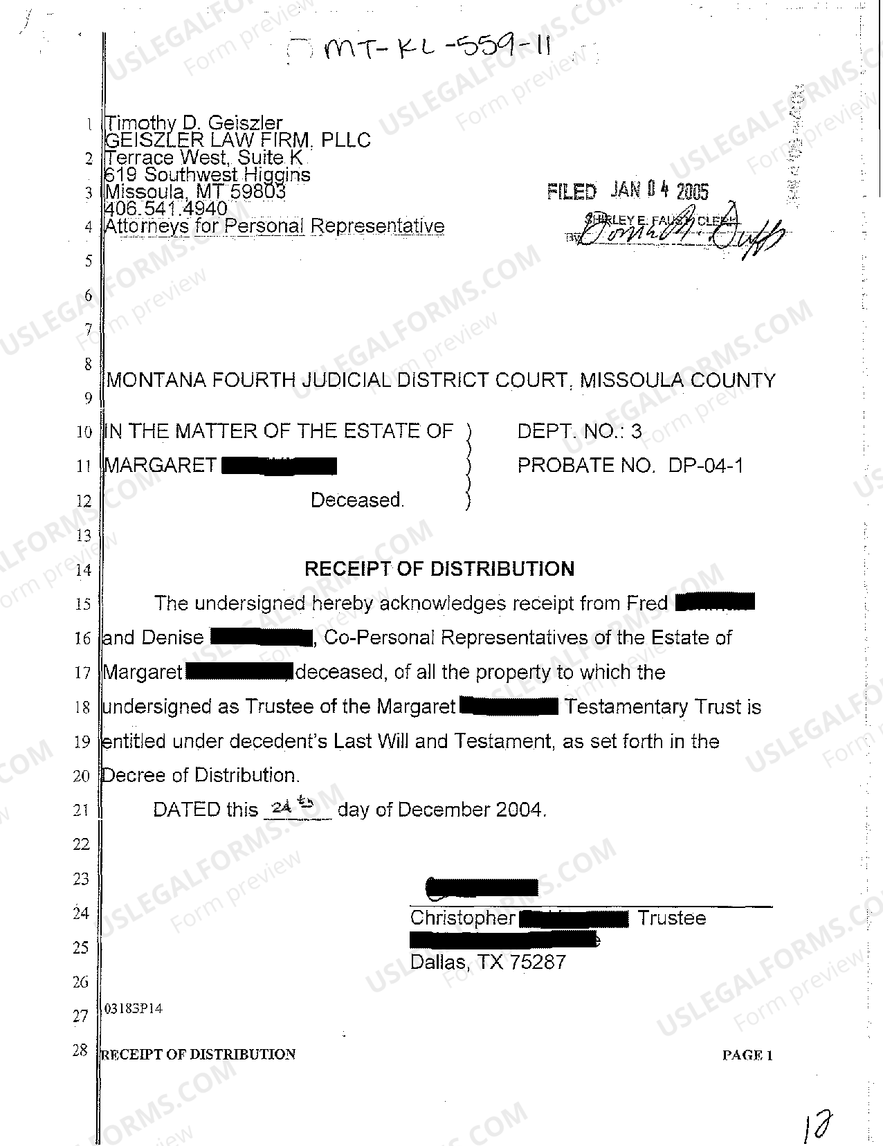 Montana Receipt of Distribution | US Legal Forms